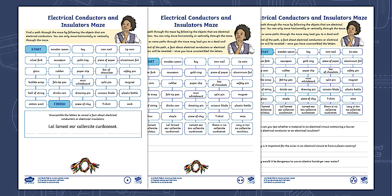 Electrical Conductors and Insulators Maze Activity | KS2
